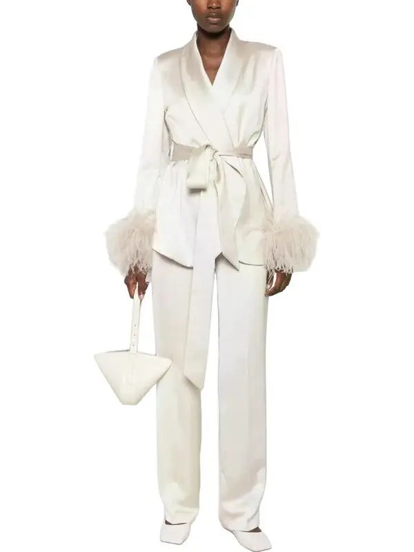 THE ARCHIVIA Feather-trim Belted Suit - Neutrals
