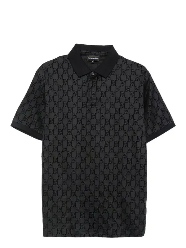 Emporio Armani Logo-monogram Short-sleeve Polo Shirt - Black