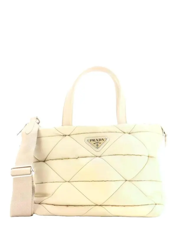 Prada Padded Quilted Re-nylon With Leather Mini Tote Bag - Neutrals
