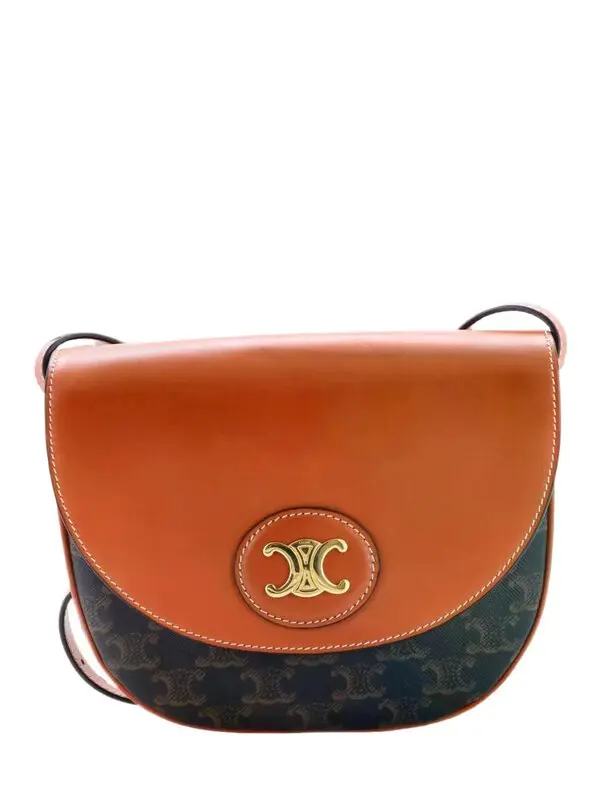 Celine Besace Leather And Triomphe Coated Canvas Small Shoulder Bag - Brown