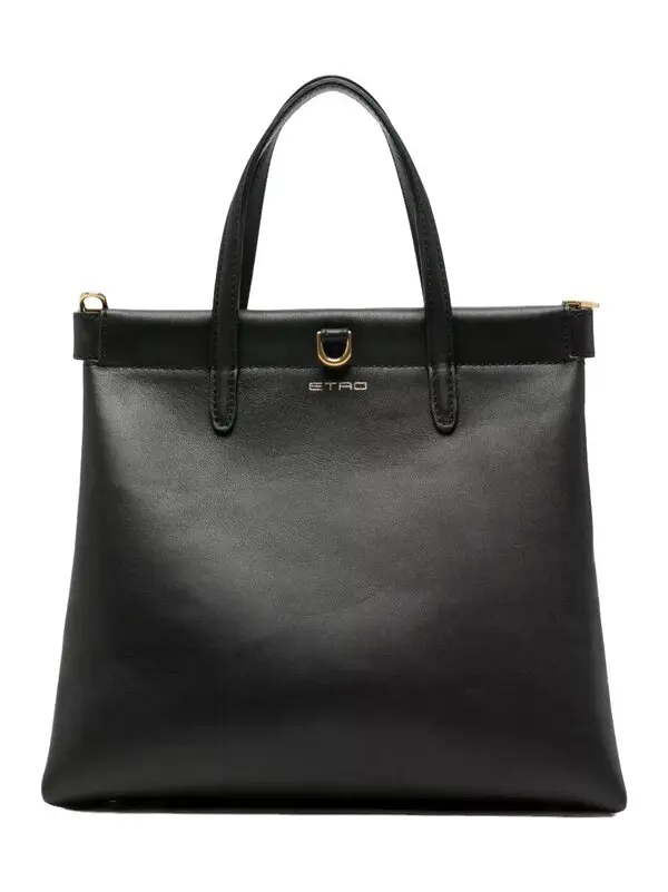 Etro Logo Detail Leather Tote Bag - Black