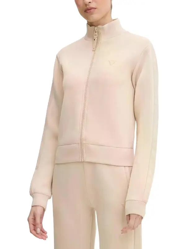 Guess Logo-embossed Zip-up Sweater - Neutrals