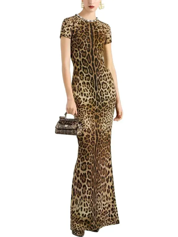 Dolce & Gabbana Leo-print Charmeuse Dress - Neutrals