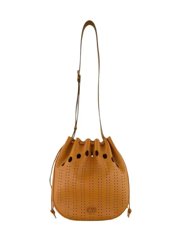 Valentino Garavani Perforated Leather Shoulder Bag - Brown