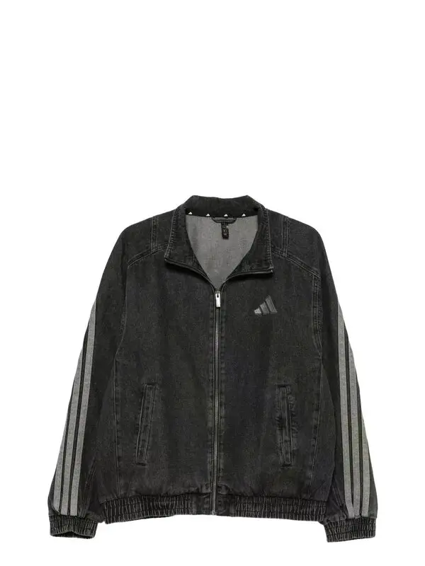 Adidas Embroidered Logo Zip-up Denim Jacket - Black
