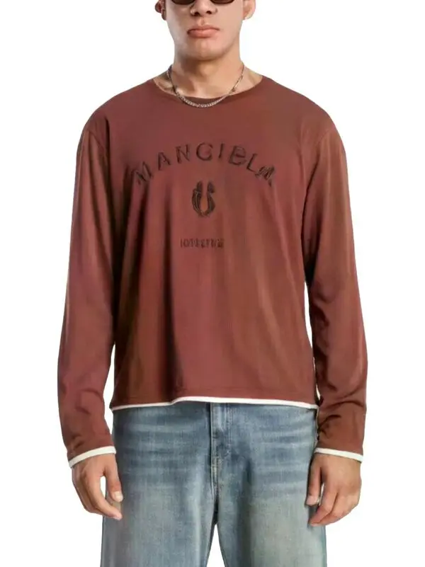MAISON MARGIELA Logo-print Long-sleeved T-shirt - Brown