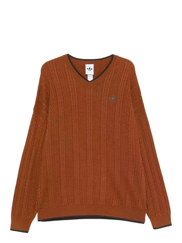 Adidas Cable Knit V-neck Sweater - Orange