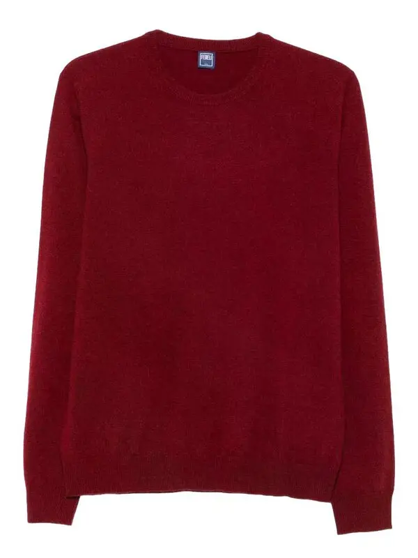 Fedeli Burgundy Knitted Crew Neck Sweater - Red