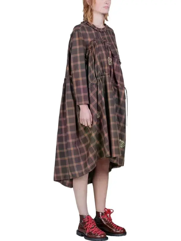 Henrik Vibskov Check-pattern Ruffled Midi Dress - Brown
