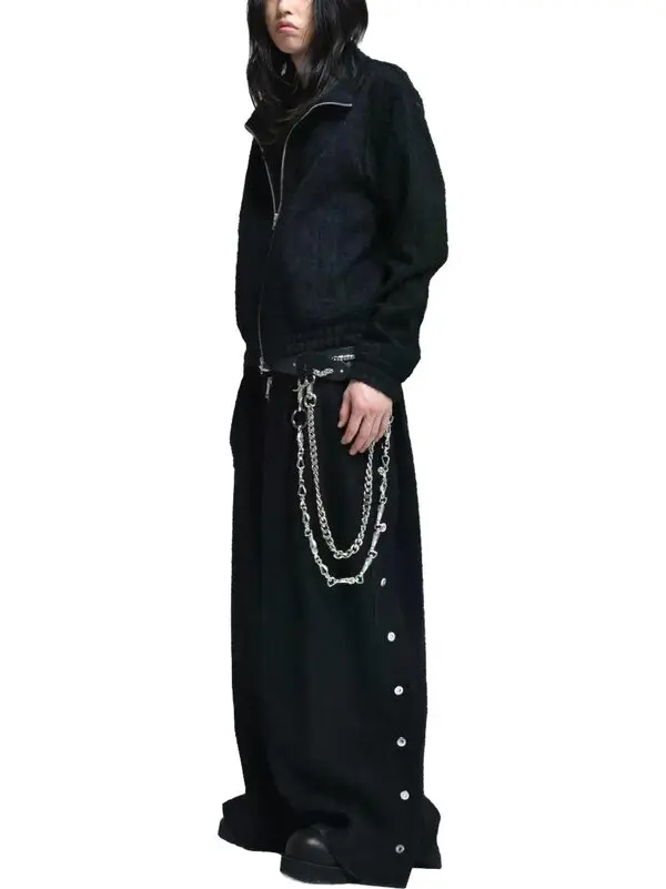 FILTH Button-embellished Textured Wide-leg Trousers - Black