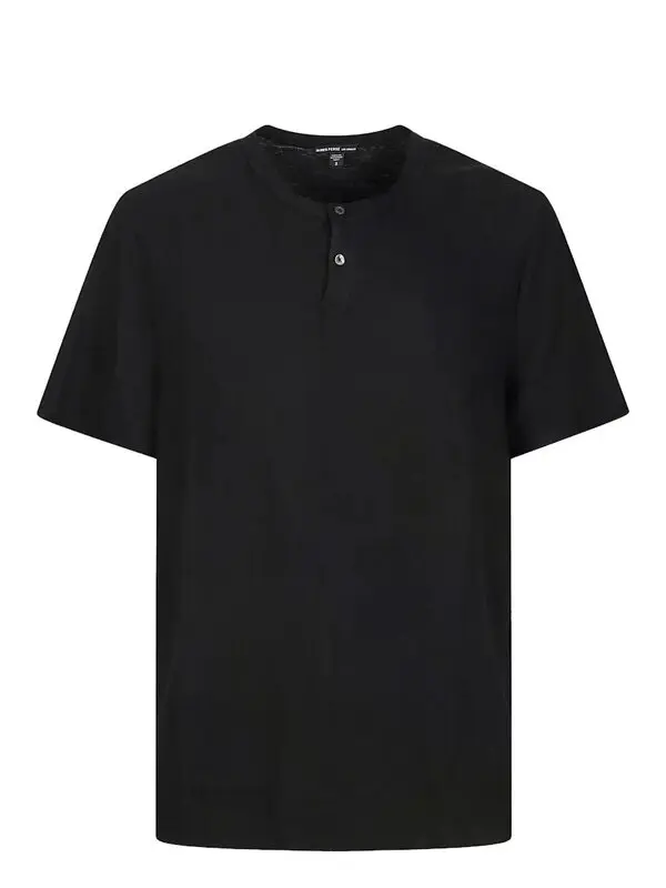 JAMES PERSE Henley-neck Cotton T-shirt - Black
