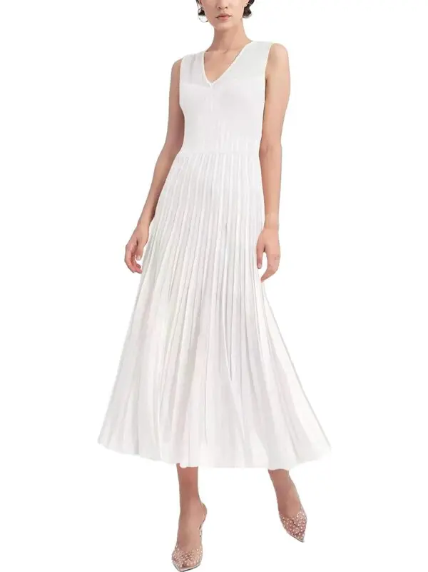 GEMY MAALOUF Heart-shape Pleated Midi Dress - White
