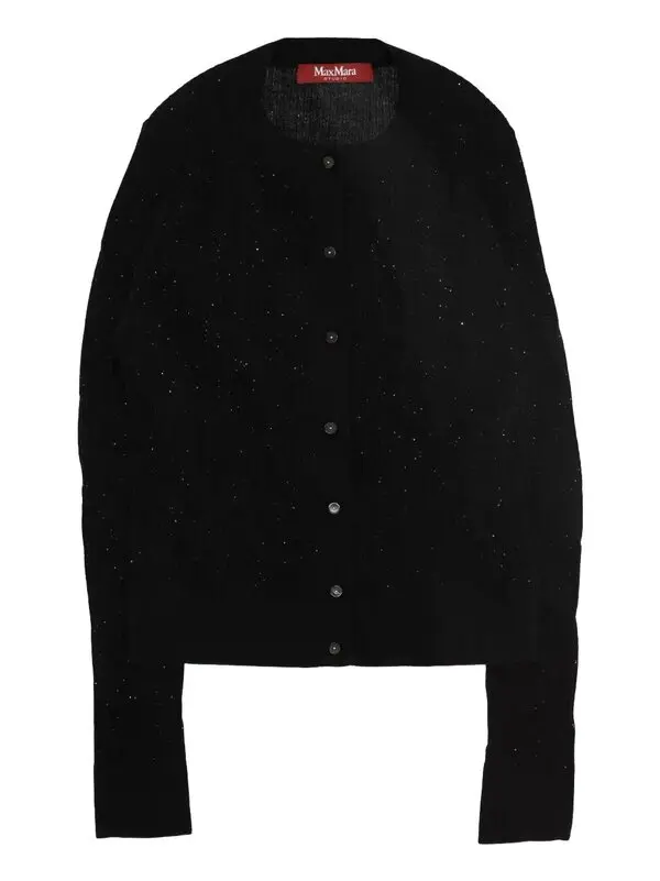 Max Mara Embellished Ribbed Knit Cardigan - Black