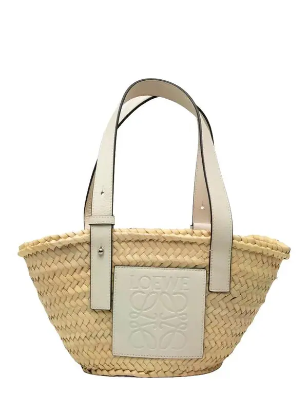 Loewe 2023 Small Raffia Anagram Basket Tote Bag - White