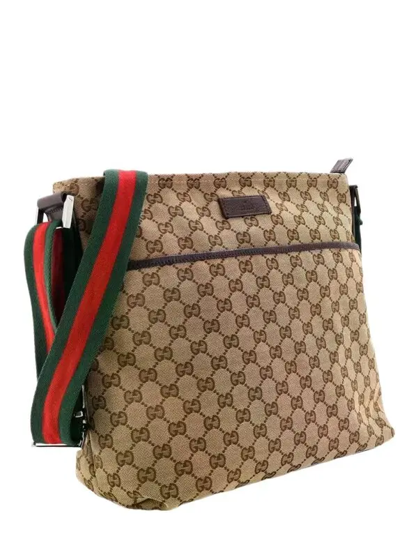 Gucci Front Pocket Web Messenger Gg Canvas Medium Crossbody Bag - Brown