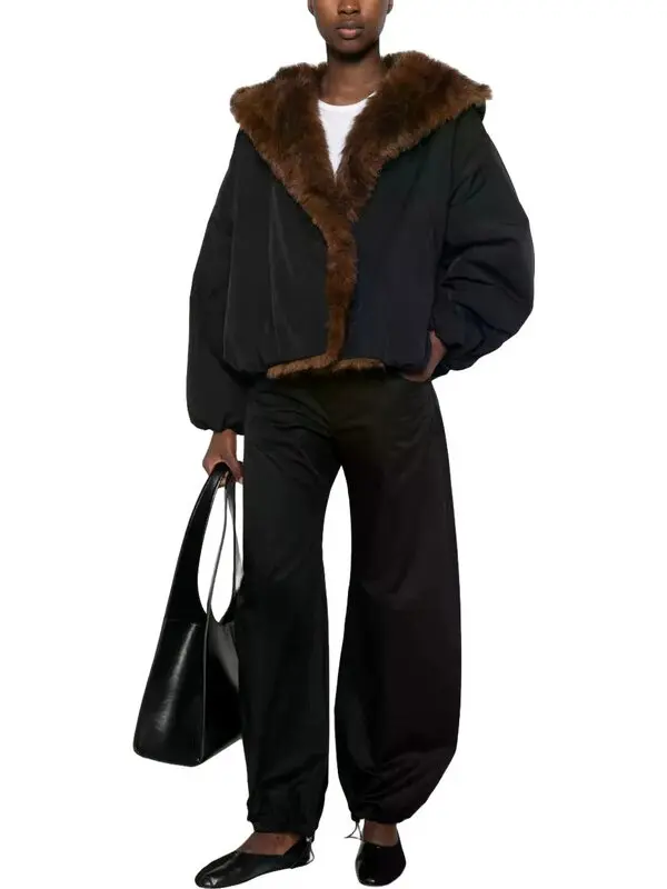 ELEH Faux Fur Trim Hooded Jacket - Black