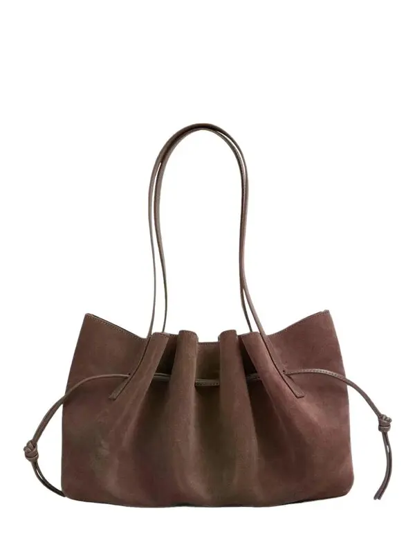 Yuzefi Suede Shoulder Bag With Scallop Edge - Brown