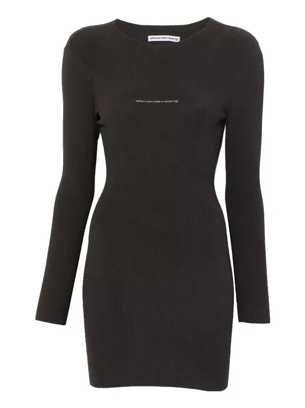 Alexander Wang Logo-print Ribbed-knit Mini Dress - Brown
