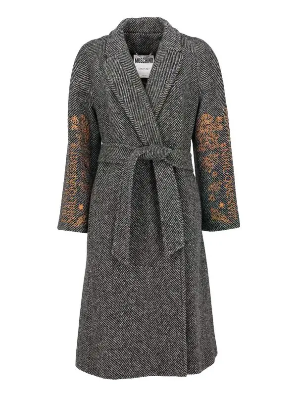 Moschino Herringbone Embroidered Coat - Grey