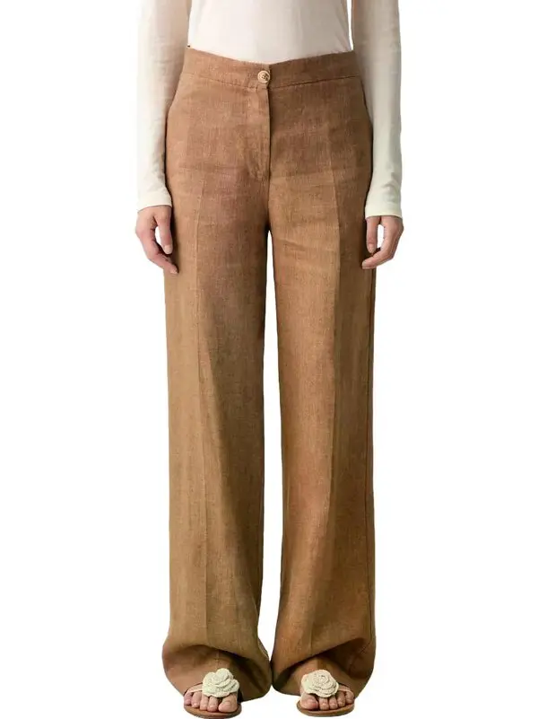 VICOLO Pressed-crease Wide-leg Trousers - Brown