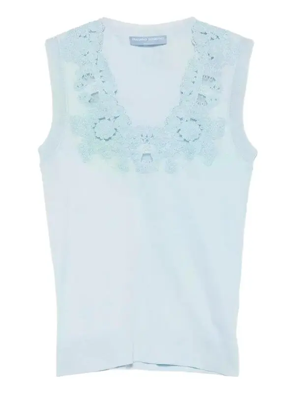 Ermanno Scervino Lace-trimmed Sleeveless Tank Top - Blue