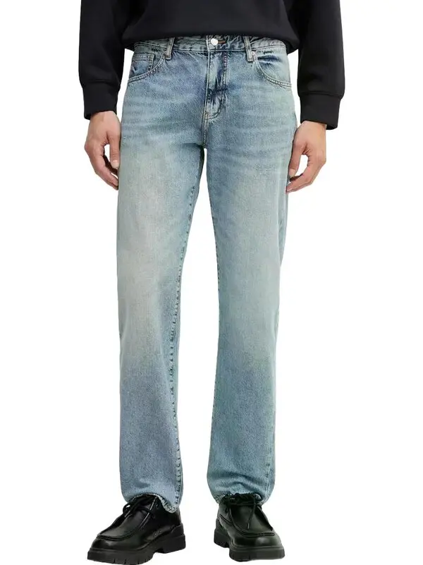 Armani Exchange Acid Wash Distressed Straight Leg Jeans - Blue