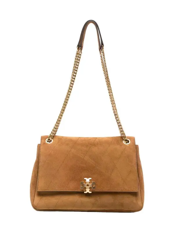 Tory Burch Charlie Quilted Suede Shoulder Bag - Neutrals
