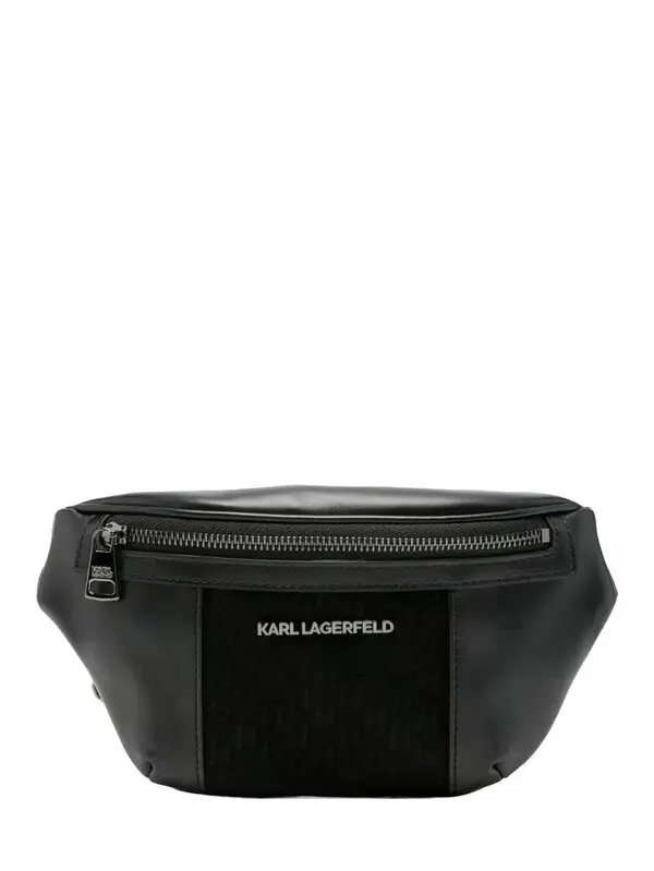Karl Lagerfeld Logo Plaque Monogram Pattern Belt Bag - Black