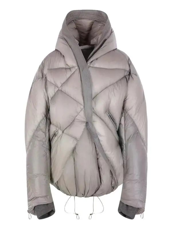 YEHUAFAN Hooded Zip-up Puffer Jacket With Ribbed Cuffs - Grey