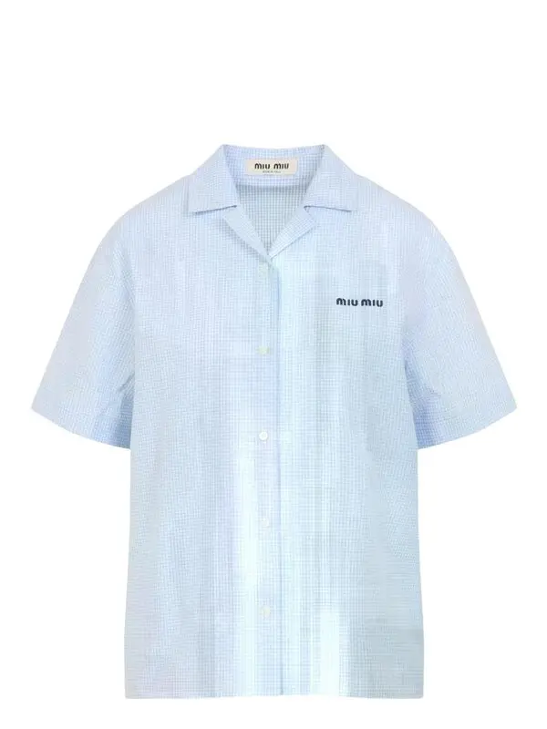 Miu Miu Gingham-check Logo-embroidered Shirt - Blue