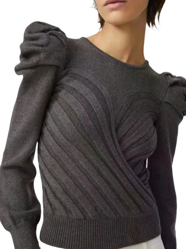 VIOLANTE NESSI Puff Sleeve Ribbed Knit Sweater - Brown