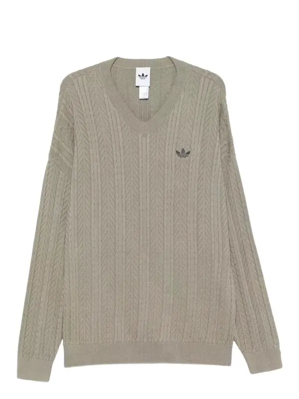 Adidas Cable Knit V-neck Sweater - Neutrals