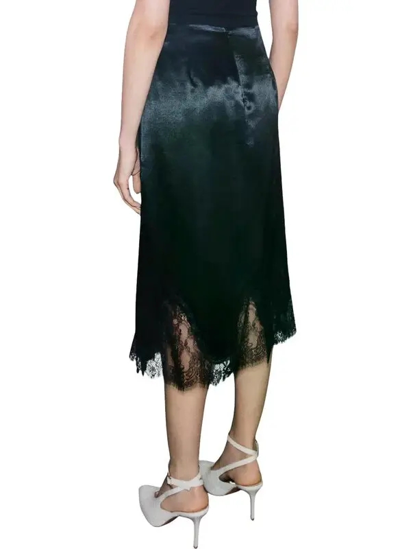 Marella Lace-trim Satin Midi Skirt - Black