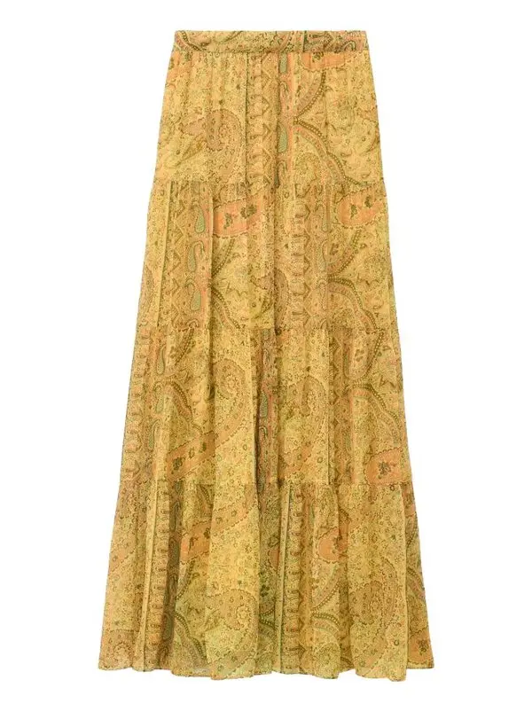 Ba&sh Cali Paisley-print Tiered Maxi Skirt - Yellow
