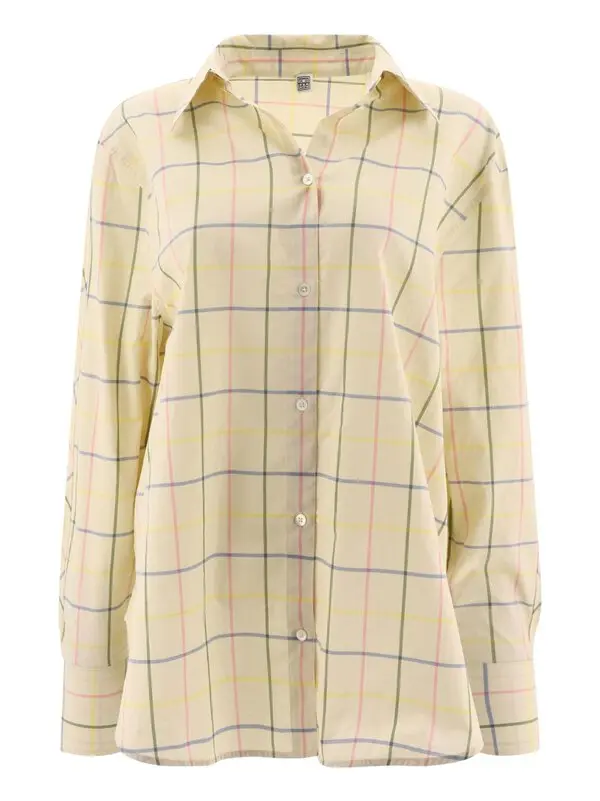 TOTEME Windowpane Printed Long Sleeved Shirt - White