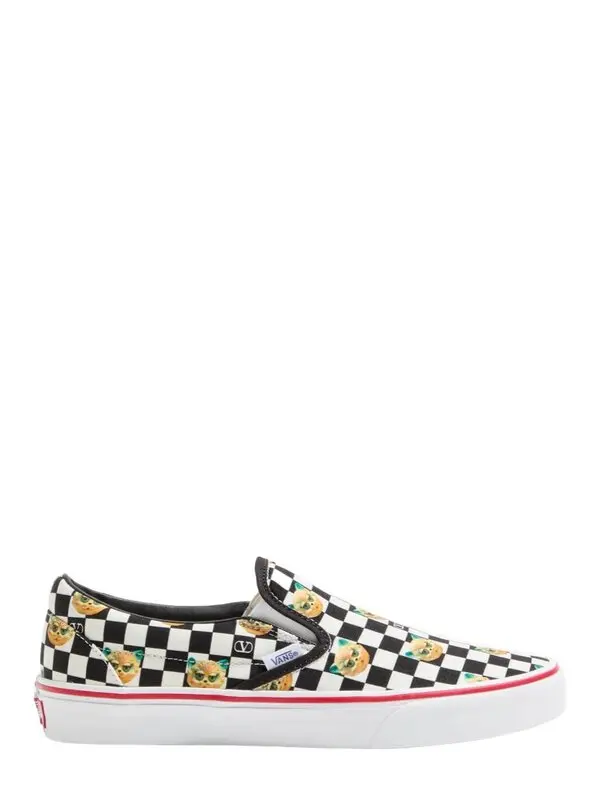 Valentino Garavani X Vans Slip-on Sneakers With Le Chat De La Maison And Vlogo Checkerboard Print - White