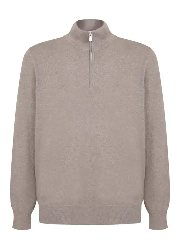 Brunello Cucinelli Funnel-neck Knitted Polo Shirt - Beige