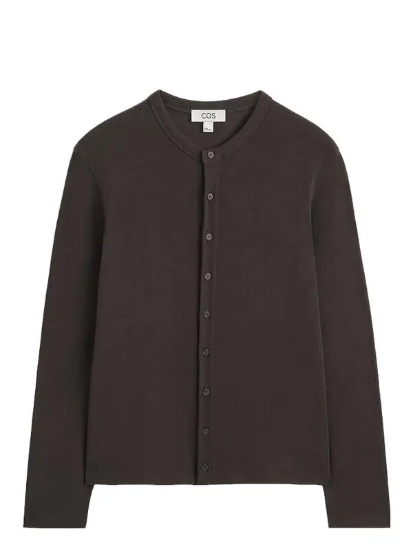 Cos Slim Ribbed Cotton Cardigan - Brown