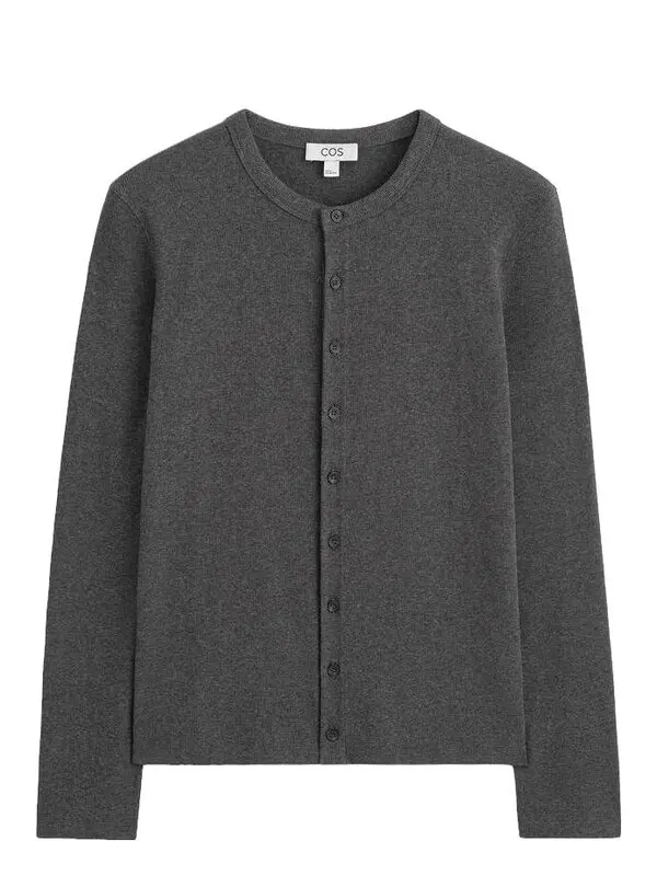 Cos Slim Ribbed Cotton Cardigan - Gray