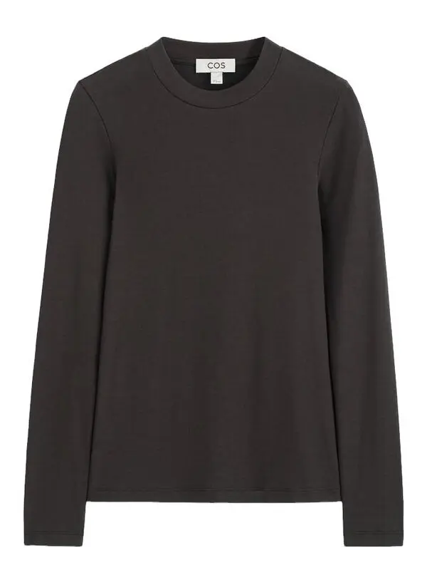 Cos Crepe-jersey Long-sleeved T-shirt - Brown