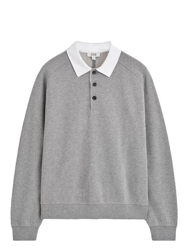 Cos Contrast-collar Jersey Polo Shirt - Gray