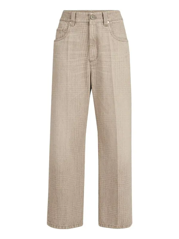 Brunello Cucinelli Prince Of Wales Denim Contemporary Square Trousers - Sand