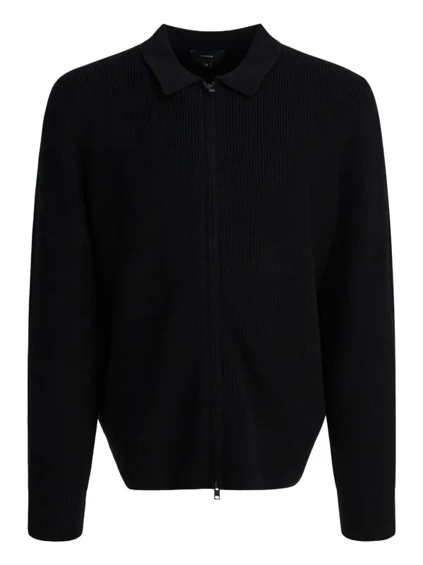 Vince Ribbed Knit Zip-up Polo Sweater - Black