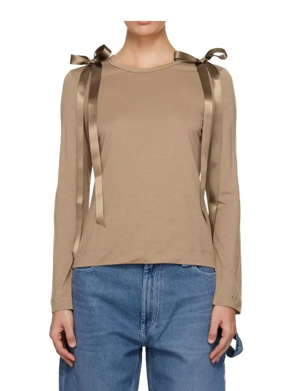 Simone Rocha Bow-detail Long-sleeve T-shirt - Toffee