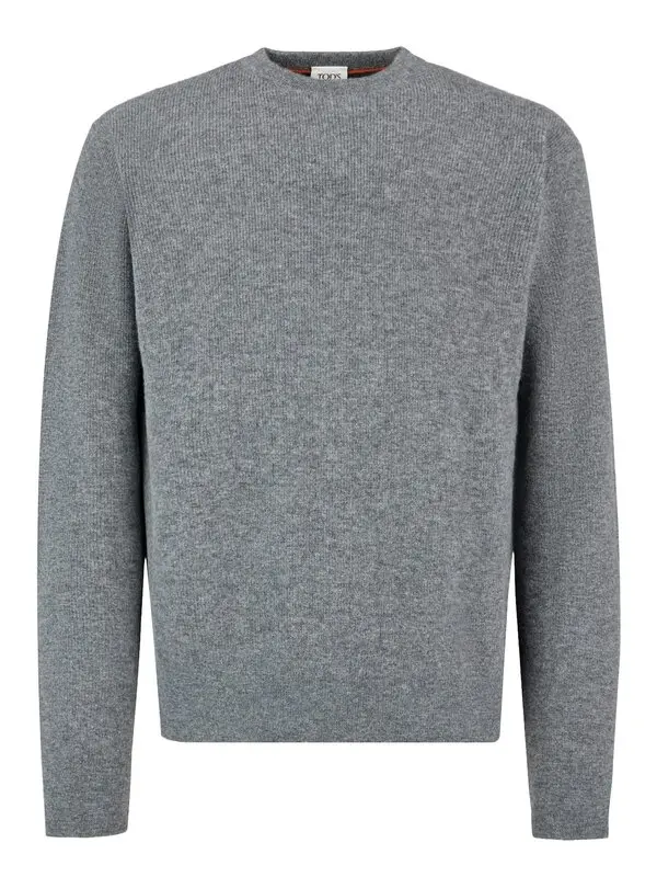 TOD'S Round-neck Cashmere Pullover With Suede Ribbing - Grey