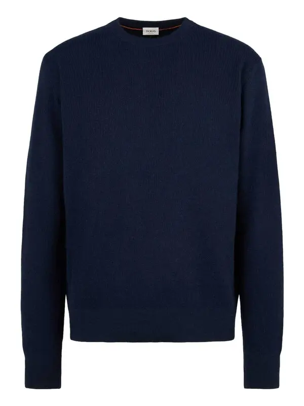 TOD'S Round-neck Pullover In Cashmere With Suede Ribbing - Blue