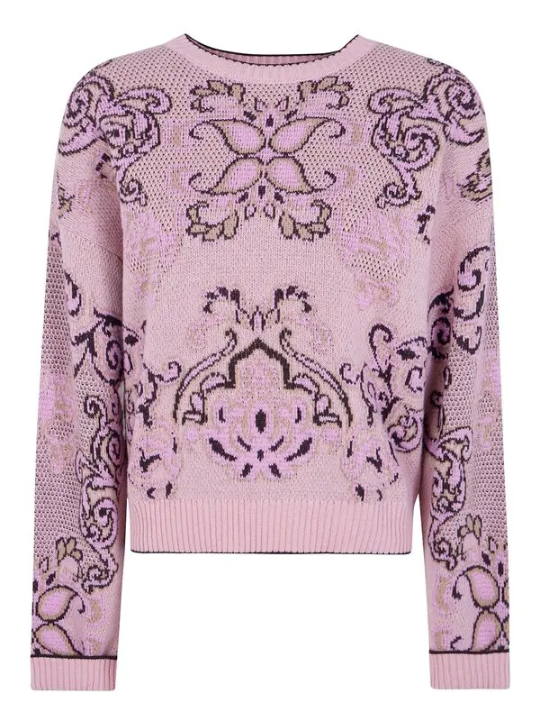 TWINSET Patterned Crew Neck Long Sleeve Sweater - Pink