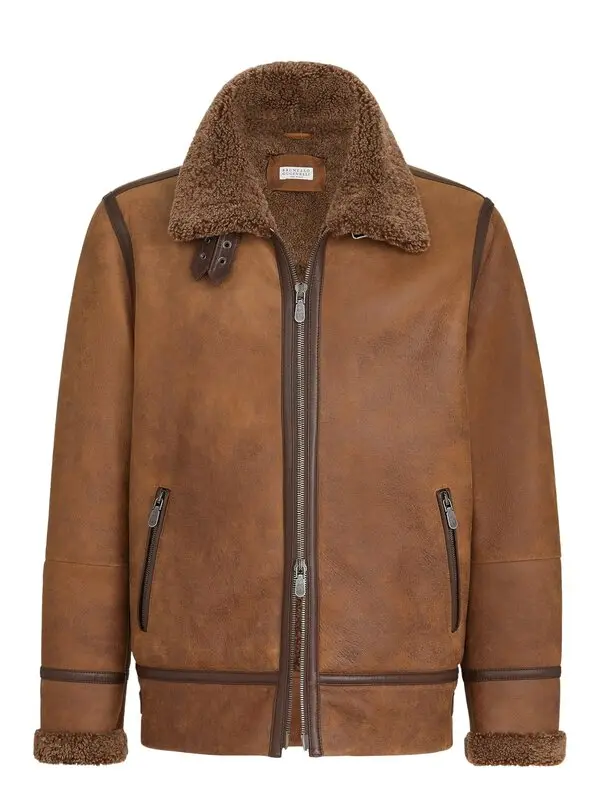 Brunello Cucinelli Shearling Lined Bomber Jacket - Brown