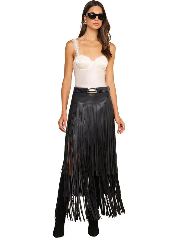 L'Agence Karoline Fringe Maxi Skirt - Black