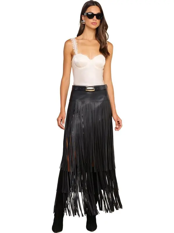L'AGENCE Karoline Fringe Skirt - Black